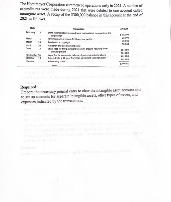 Solved The Horstmeyer Corporation commenced operations early | Chegg.com