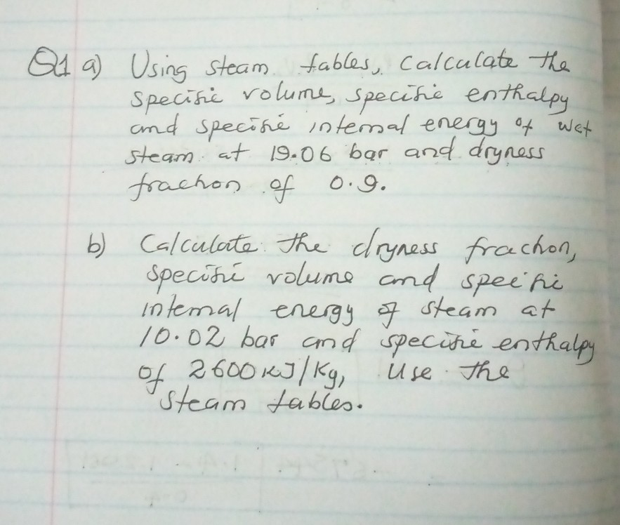 Solved Q1 a) Using steam tables, calculate the Specific | Chegg.com