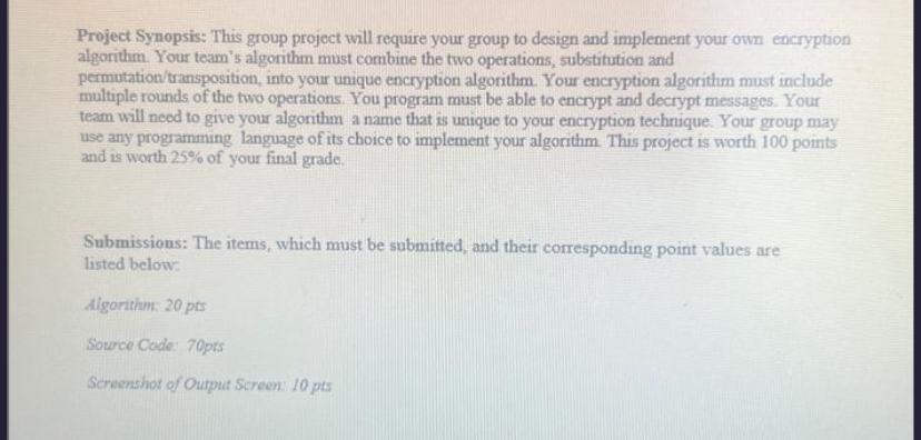 Solved Project Synopsis: This group project will require | Chegg.com