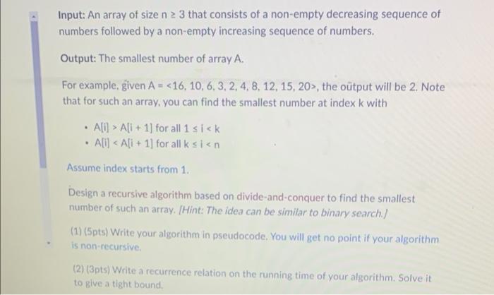 Solved Input: An array of size n 2 3 that consists of a | Chegg.com