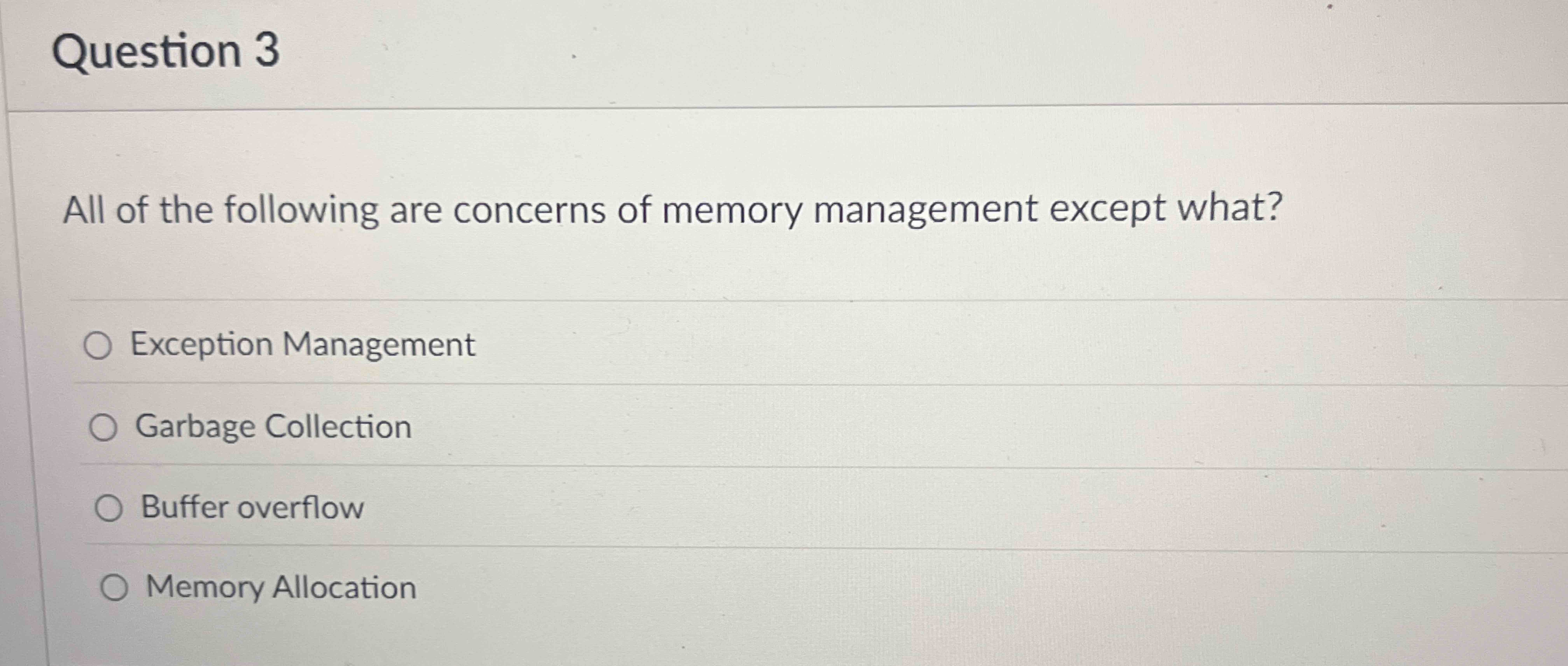 Solved Question 3All of the following are concerns of memory | Chegg.com