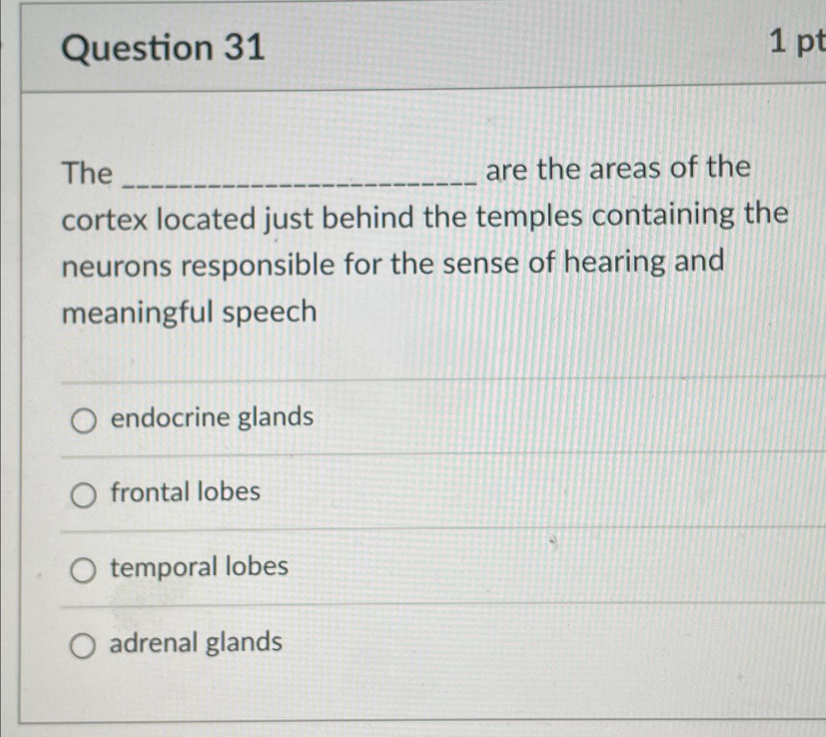 Solved Question 31The are the areas of the cortex located | Chegg.com