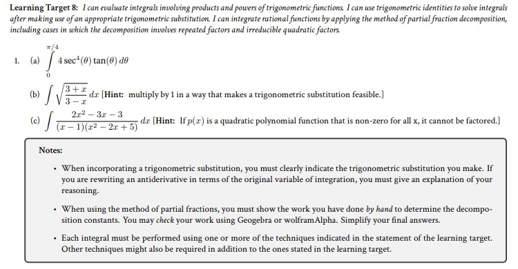 Solved Learning Target 8: I can evaluate integrals involving | Chegg.com