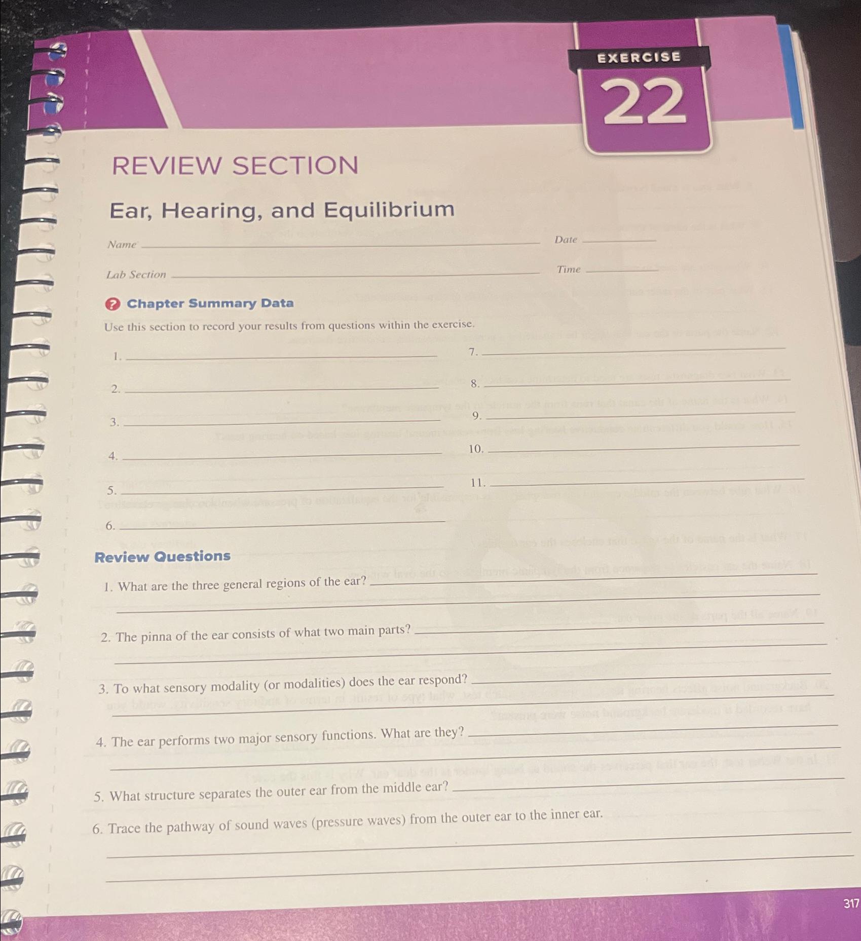 Solved EXERCISEREVIEW SECTIONEar, Hearing, and | Chegg.com