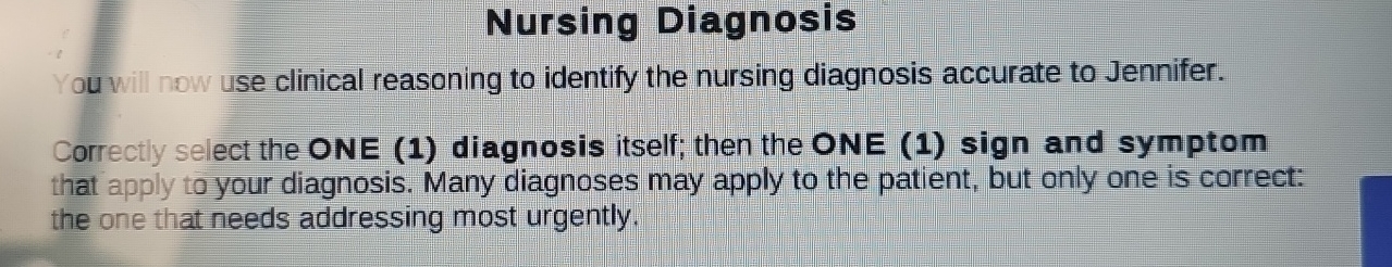 Solved Nursing Diagnosisou will now use clinical reasoning | Chegg.com
