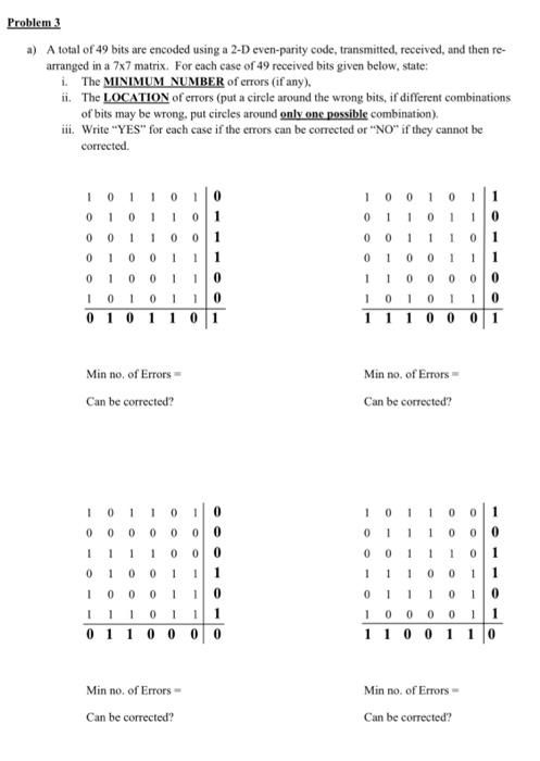 Solved Problem 3 a) A total of 49 bits are encoded using a | Chegg.com