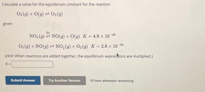 Solved Calculate a value for the equilibrium constant for | Chegg.com