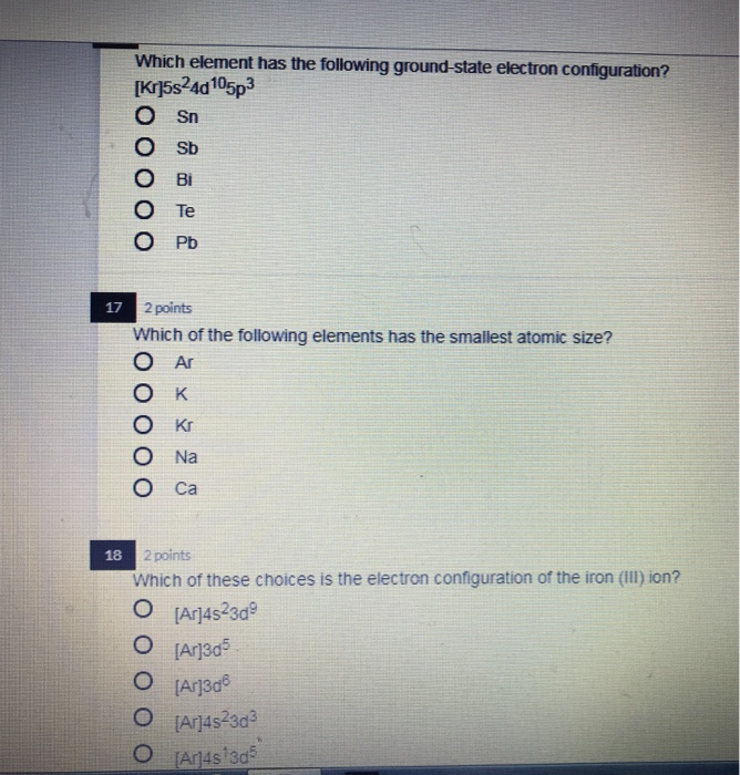 Solved Which Element Has The Following Ground State Electron