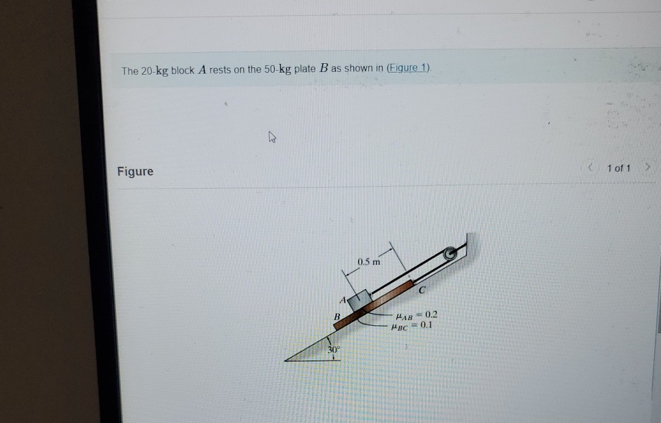 Solved The 20-kg ﻿block A rests on the 50-kg ﻿plate B ﻿as | Chegg.com