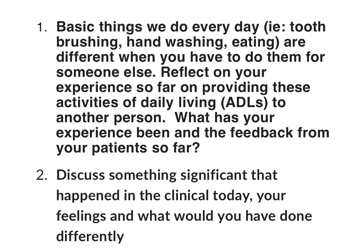 Solved Basic things we do every day (ie: tooth brushing, | Chegg.com