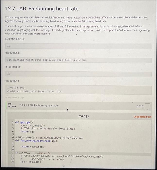 Solved 12.7 LAB: Fat-burning heart rate Write a program that | Chegg.com