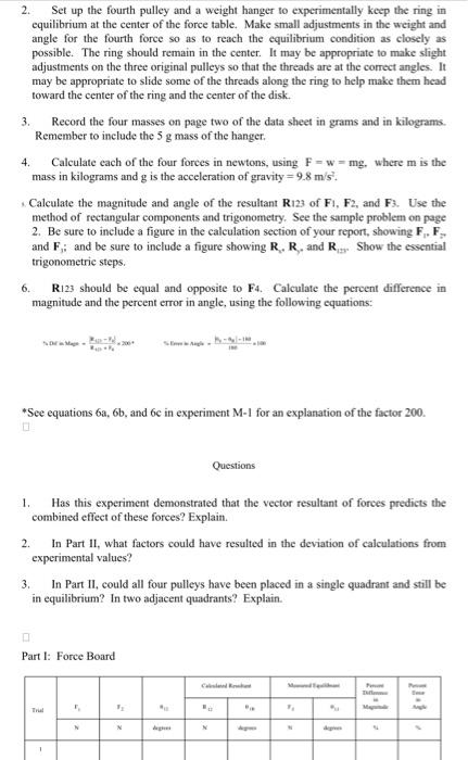 Solved 184 Data Sheet for Experiment M-2 FORCE VECTORS | Chegg.com