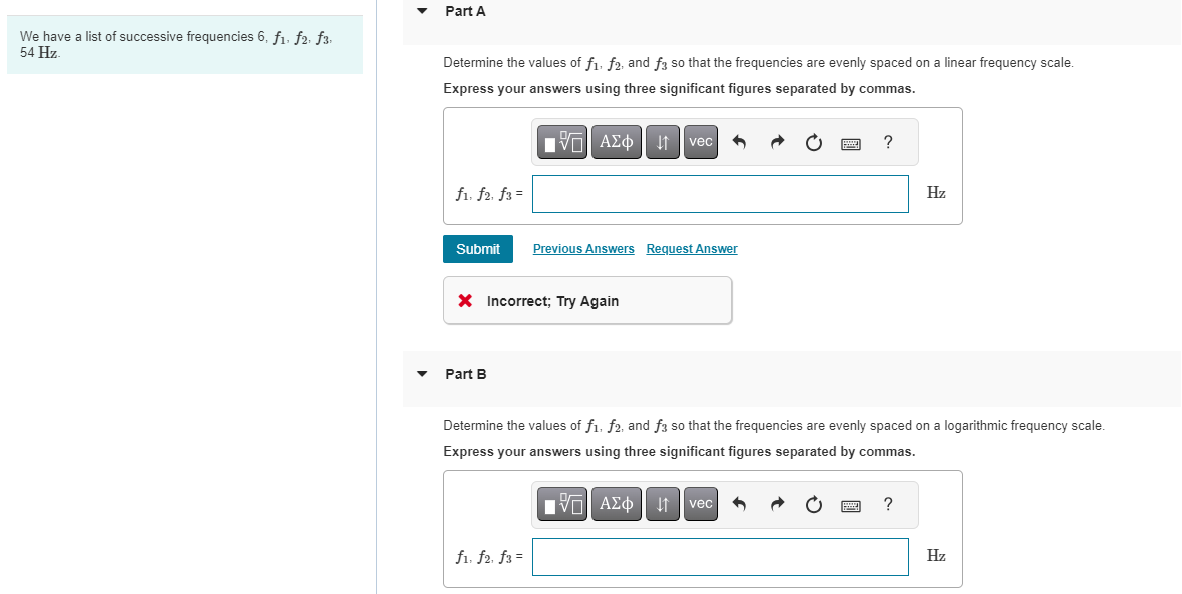 Solved Part AWe have a list of successive frequencies | Chegg.com