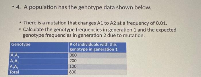 Solved • 4. A population has the genotype data shown below. | Chegg.com