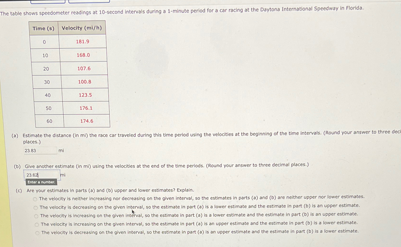 Solved The table shows speedometer readings at 10 -second | Chegg.com