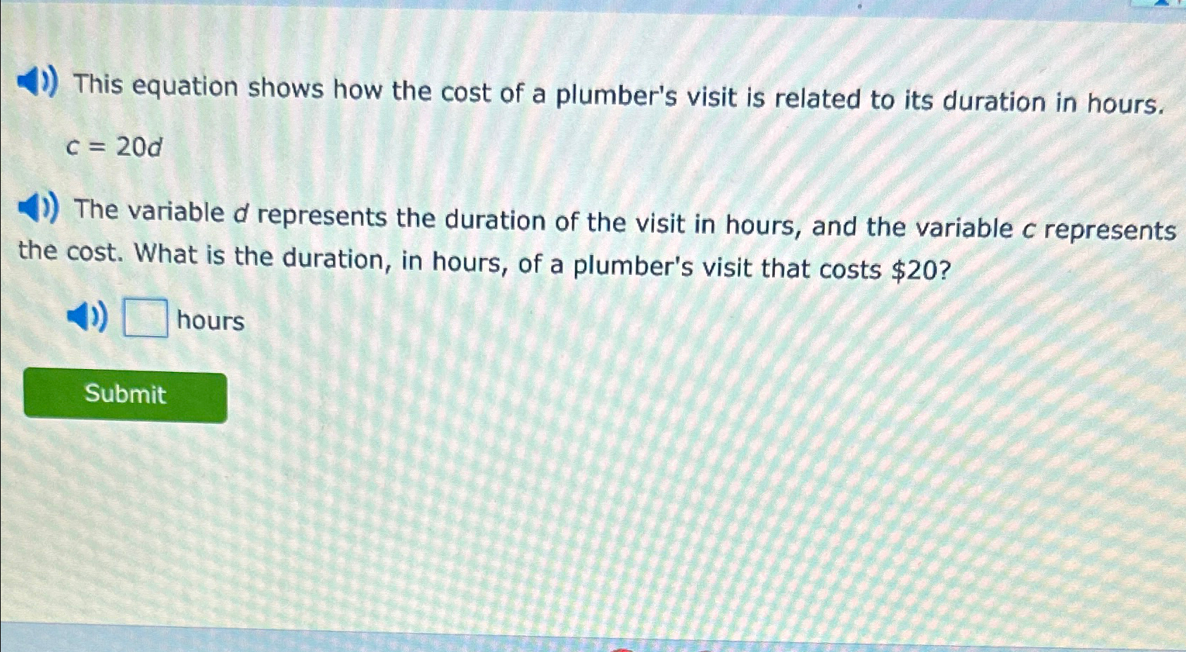 Solved This equation shows how the cost of a plumber's visit | Chegg.com