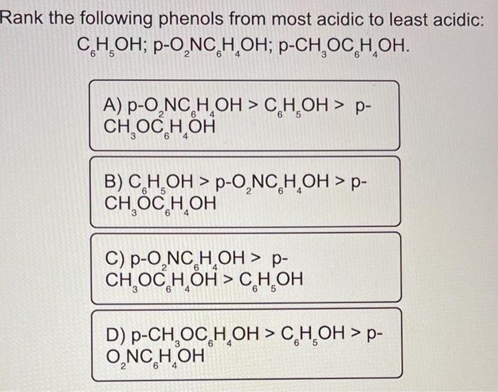 Solved Rank the following phenols from most acidic to least | Chegg.com