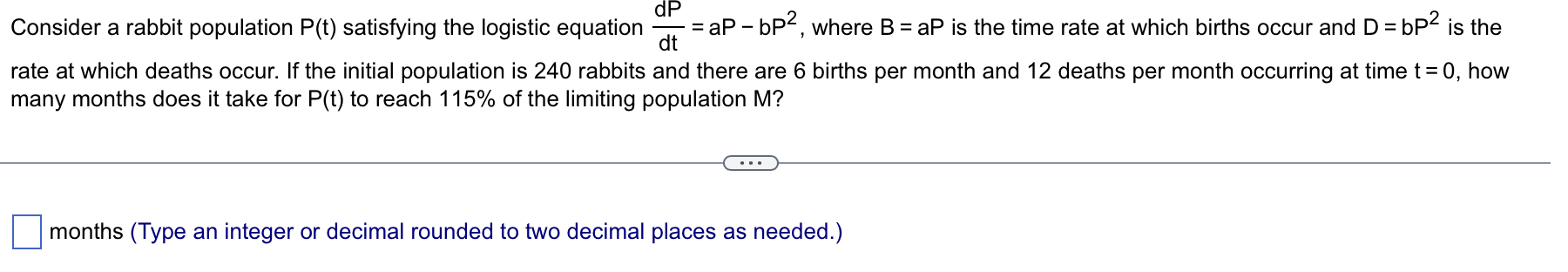 Solved Consider a rabbit population P(t) ﻿satisfying the | Chegg.com