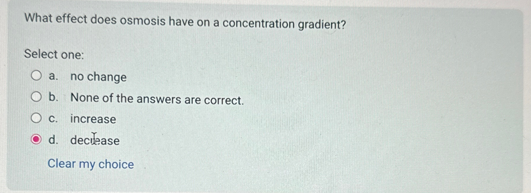 Solved What effect does osmosis have on a concentration | Chegg.com