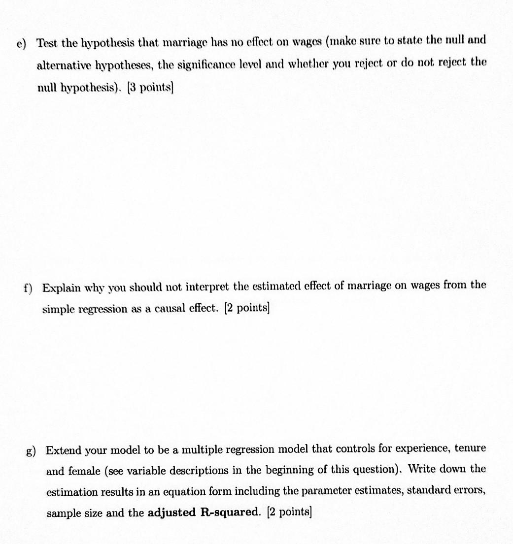 Question 1 Use the data in “wagel" of Wooldridge for | Chegg.com