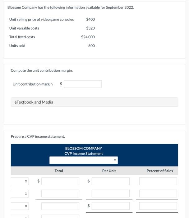 Solved Blossom Company has the following information | Chegg.com