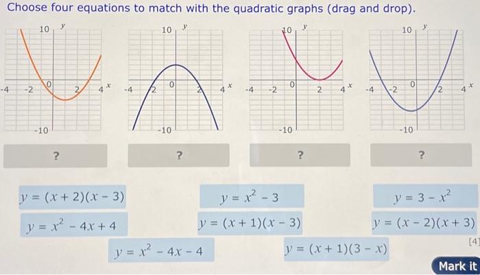 Solved Choose four equations to match with the quadratic | Chegg.com