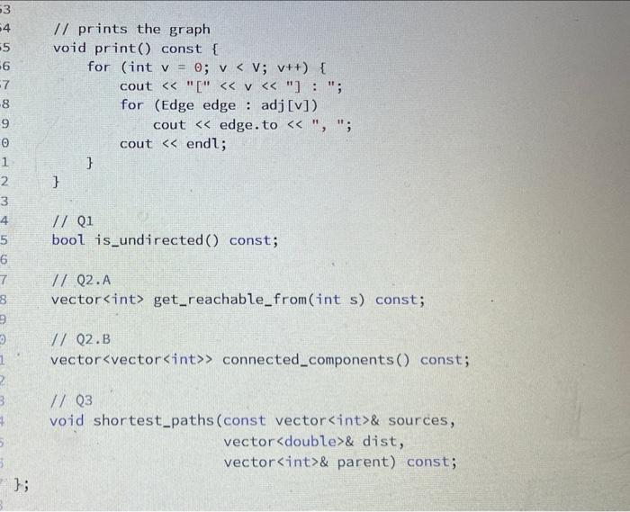 Solved You are given an incomplete class in graph.h | Chegg.com