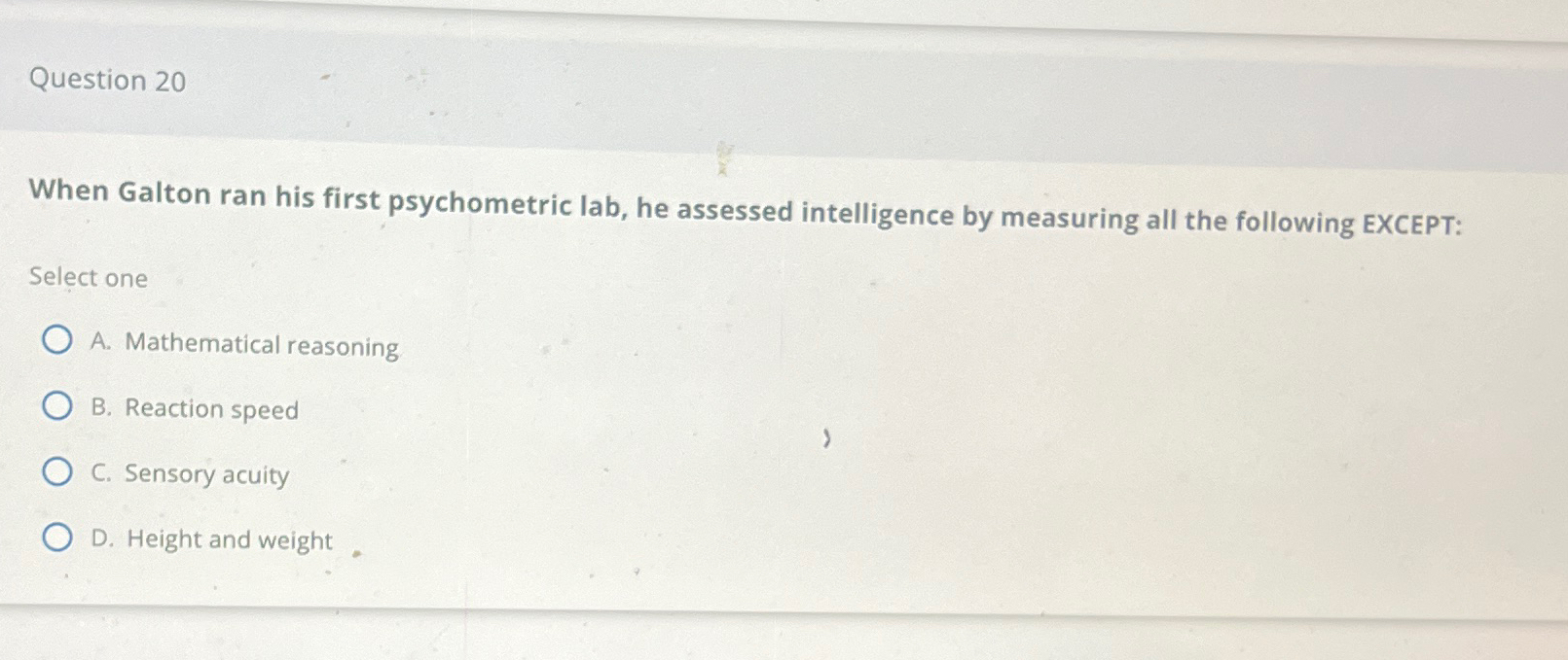 Solved Question 20When Galton ran his first psychometric | Chegg.com