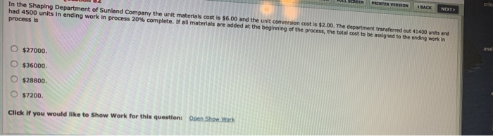 Solved PRINTER VERSION 4 In the Shaping Department of | Chegg.com