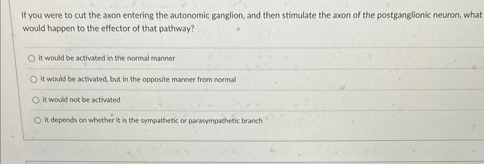 Solved If you were to cut the axon entering the autonomic | Chegg.com