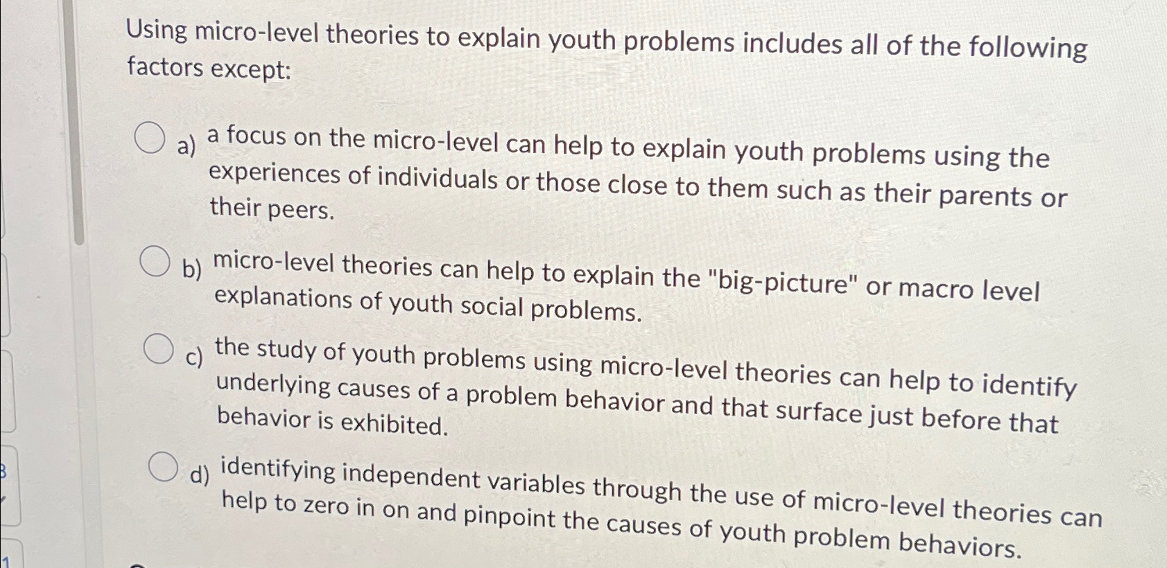 Solved Using micro-level theories to explain youth problems | Chegg.com