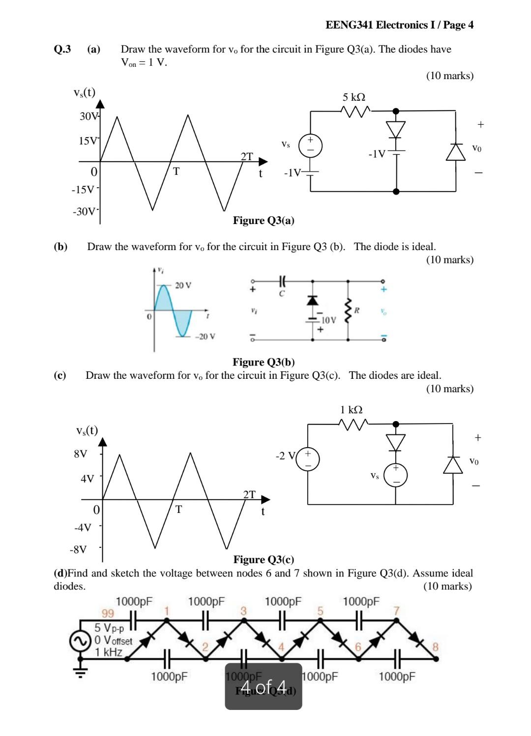 Solved Q.3 (a) Draw the waveform for vo for the circuit in | Chegg.com