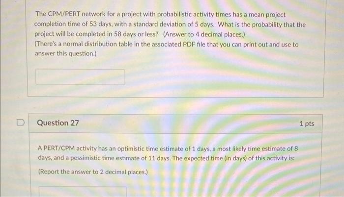 Solved The CPM/PERT network for a project with probabilistic | Chegg.com