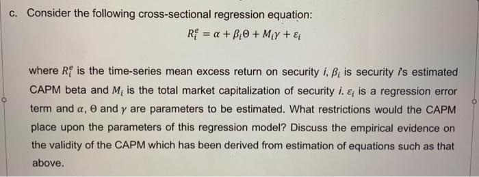 Solved C Consider The Following Cross Sectional Regression