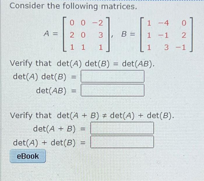Solved Consider the following matrices. | Chegg.com