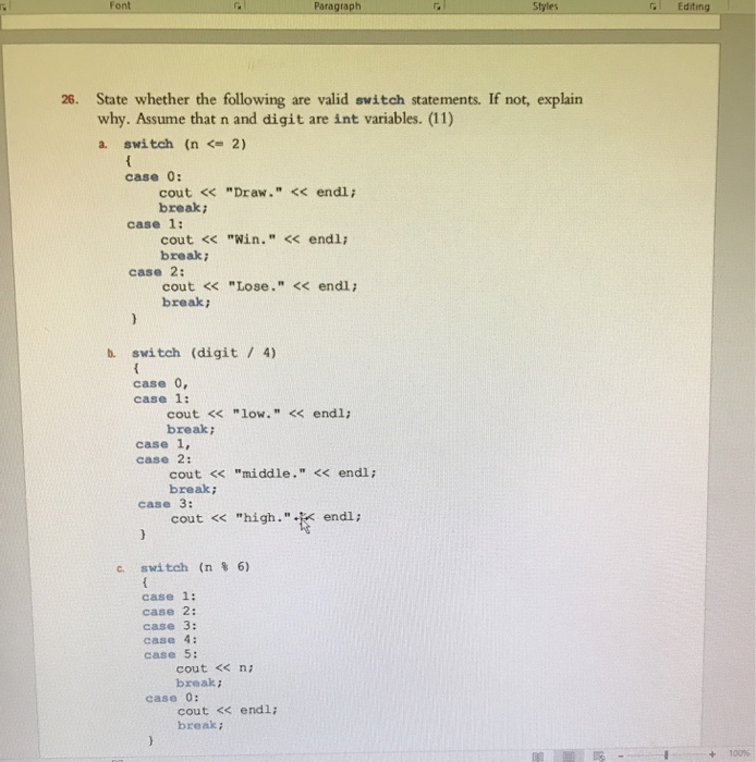 Solved Font Paragraph Styles Editing 26. State whether the | Chegg.com