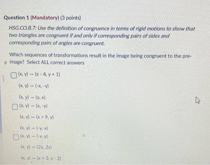 Solved HSG.CO.B.7: Use the definition of congruence in terms | Chegg.com
