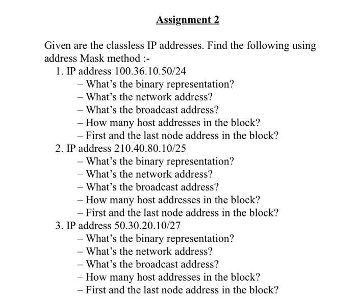 Solved Given are the classless IP addresses. Find the | Chegg.com
