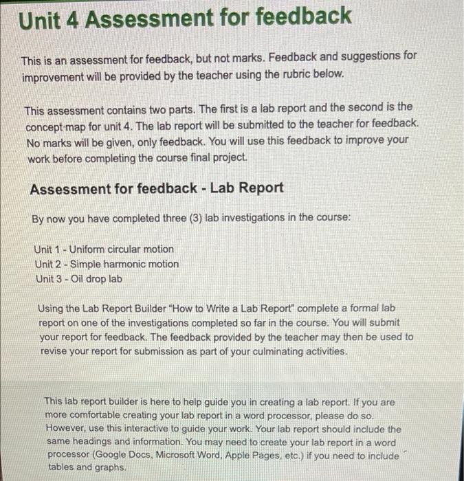 Solved Unit 4 Assessment for feedback This is an assessment | Chegg.com
