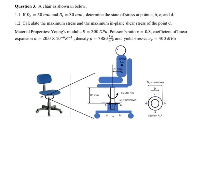 Solved Question 3. A chair as shown in below. 1.1. If D. = | Chegg.com