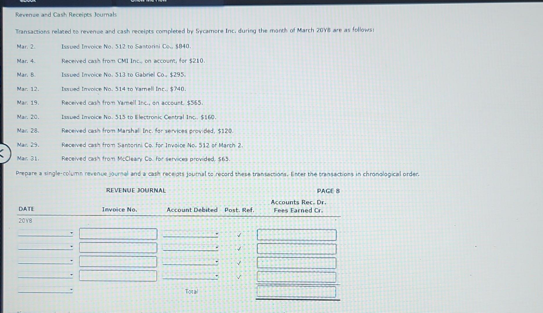 Solved Revenue and Cash Receipts Jourmals Transactions | Chegg.com