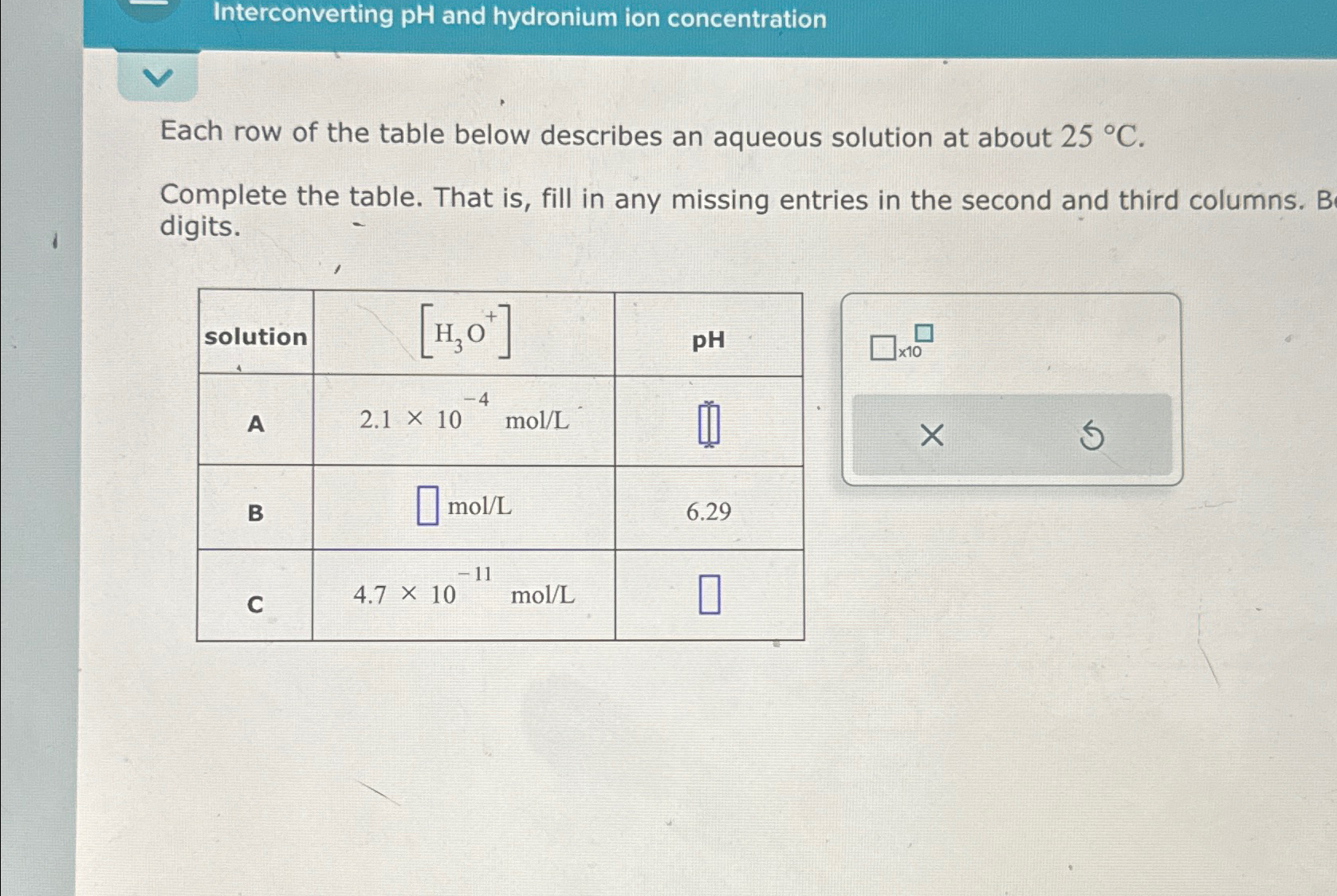 Solved Interconverting pH and hydronium ion | Chegg.com