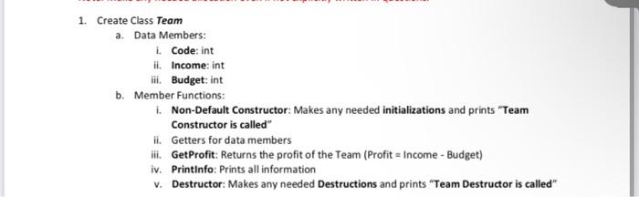 Solved b. Member Functions: i. Non-Default Constructor: | Chegg.com