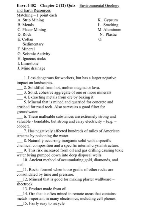 Solved Envr. 1402 - Chapter 2 (12) Quiz - Environmental | Chegg.com