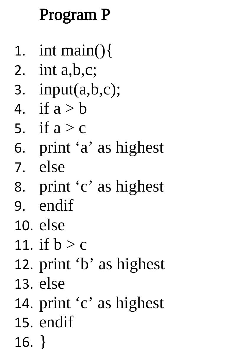 Solved Consider a program P, which reads three numbers ‘a’, | Chegg.com