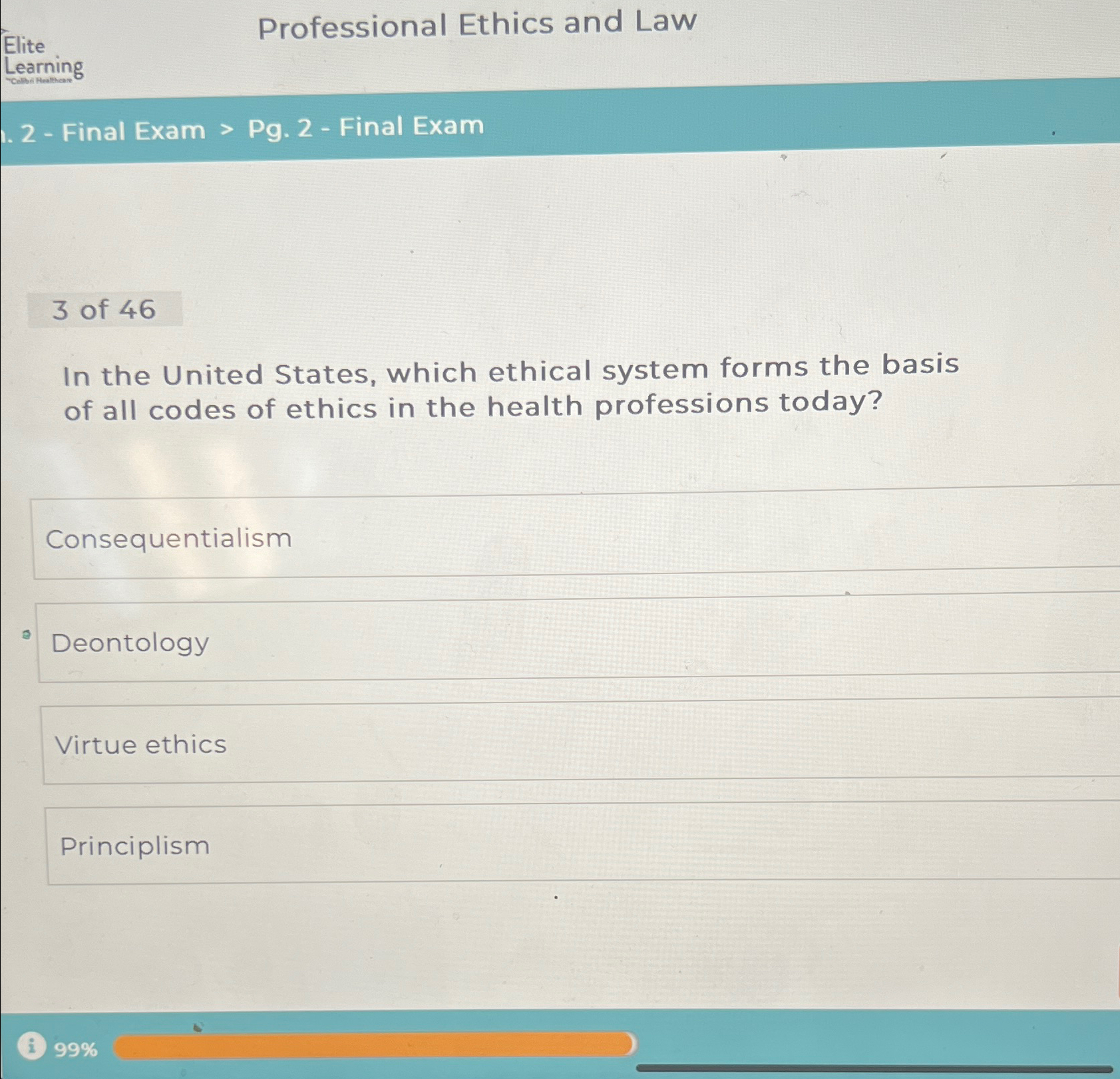 Solved EliteProfessional Ethics and LawLearning2 - ﻿Final | Chegg.com