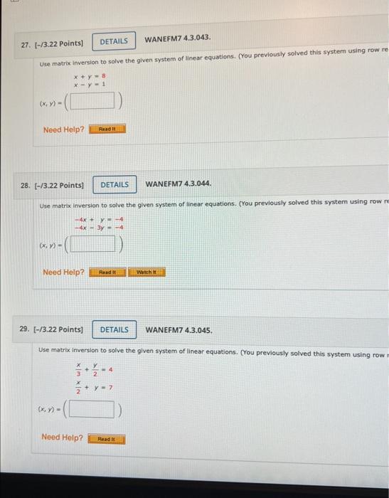Solved Need help with these few. Use matrix inversion to | Chegg.com