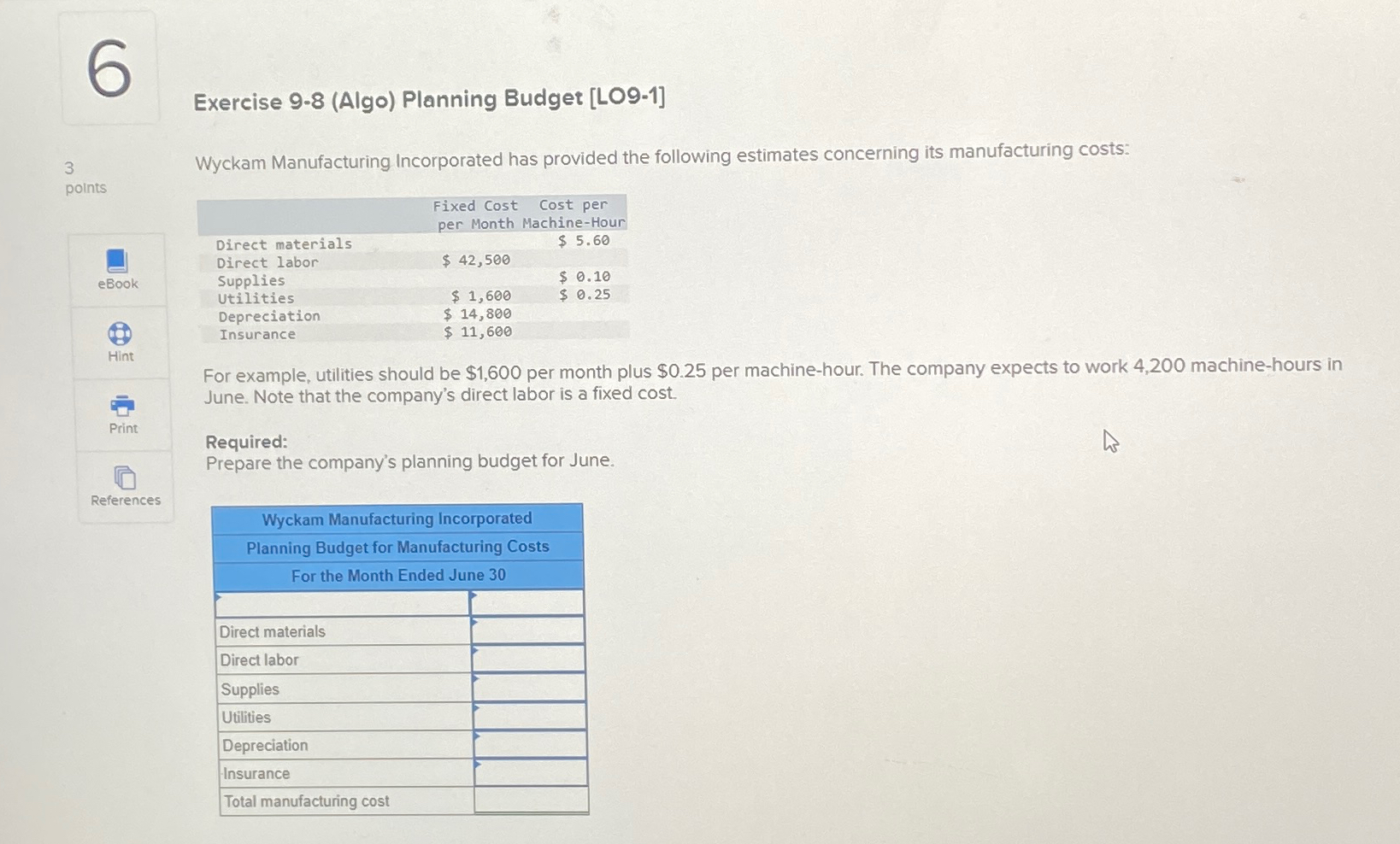 Solved Exercise 9-8 (Algo) ﻿Planning Budget [L09-1]3 ﻿Wyckam | Chegg.com