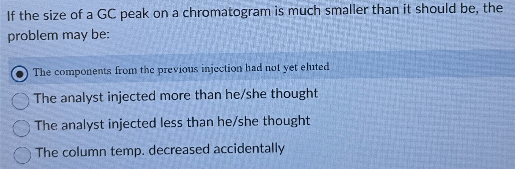Solved If the size of a GC peak on a chromatogram is much | Chegg.com