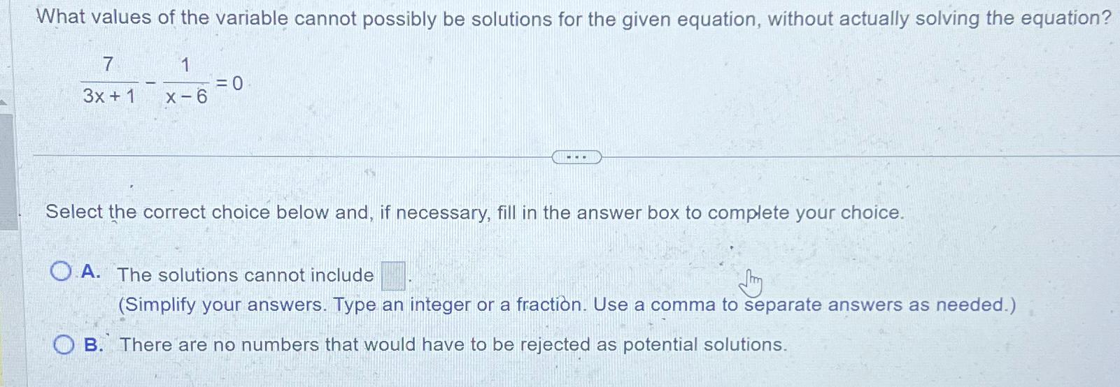 Solved What values of the variable cannot possibly be | Chegg.com